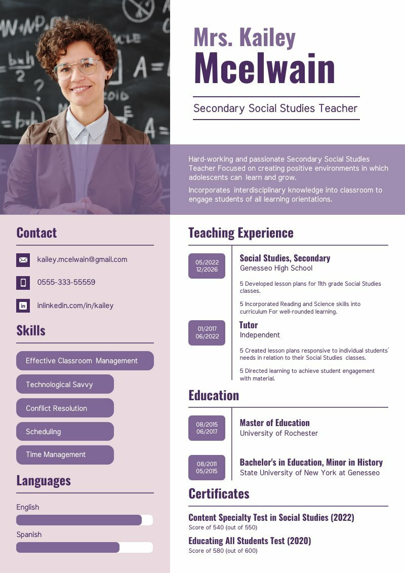 Teacher Resume Format Free Resume Template Piktochart