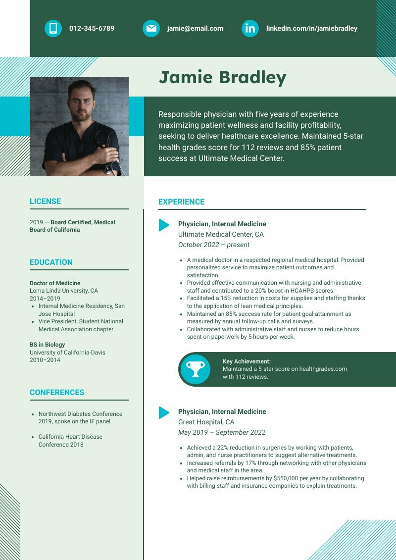 Doctor Resume Format Piktochart